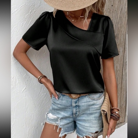 Tops | Luxe Puff Sleeve Satin Blouse | Poshmark